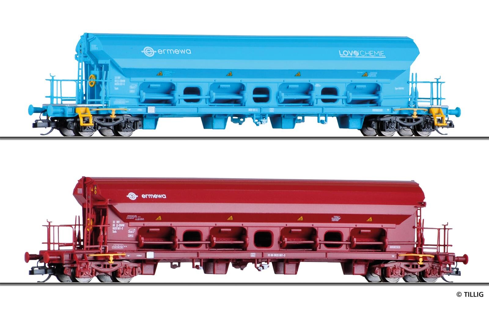 Tillig 01818 2er Set Schwenkdachwagen Tads (B) LOVOCHEMIE Ep. VI ERME ...