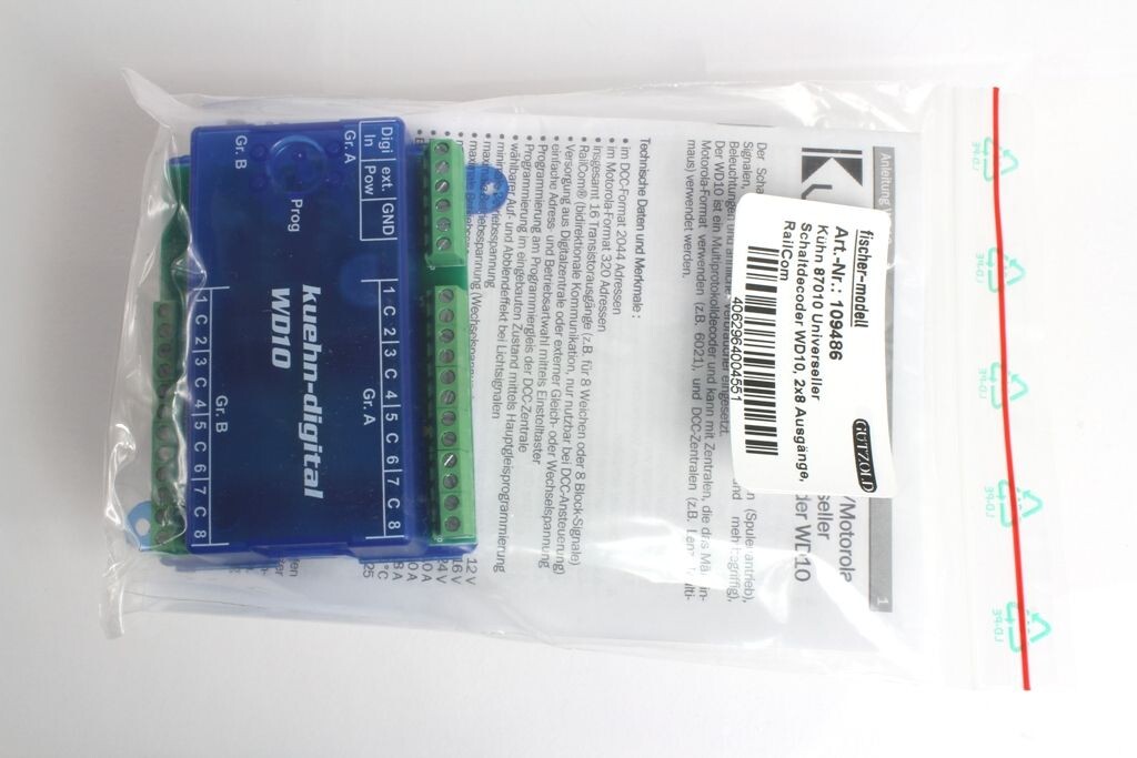 Kühn 87010 Universeller Schaltdecoder WD10, 2x8 Ausgänge, RailCom, 33,20