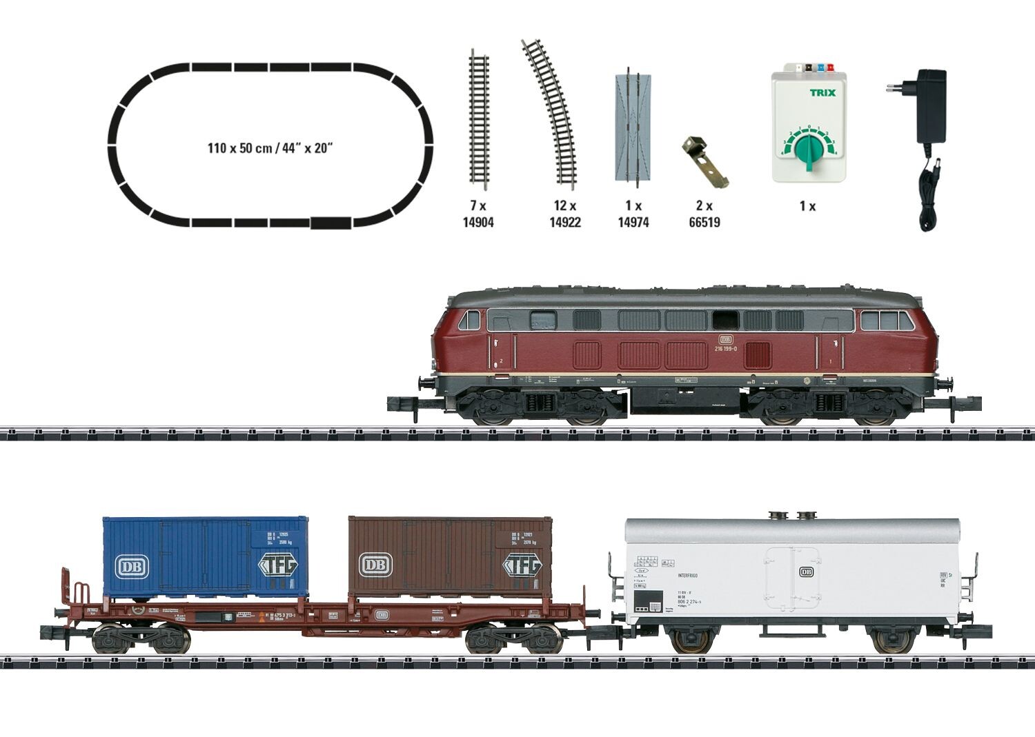 Minitrix 11146 Start-Set BR216 und 2 Güterwagen, Ep. IV DB, 205,60