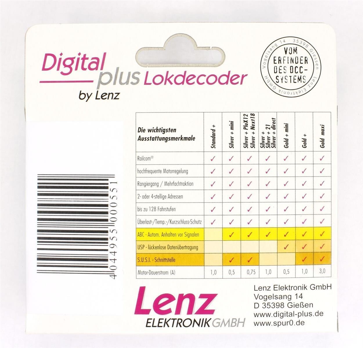 Lenz 10433-01 Decoder GOLD+ 1,0/1,8A 8-pol NEM652, 33,20