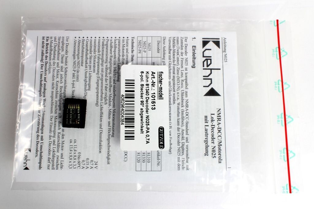 Kühn 81340 Decoder N025-PA 0,7A 6-pol. Stecker 90° abgewinkelt, 24,90