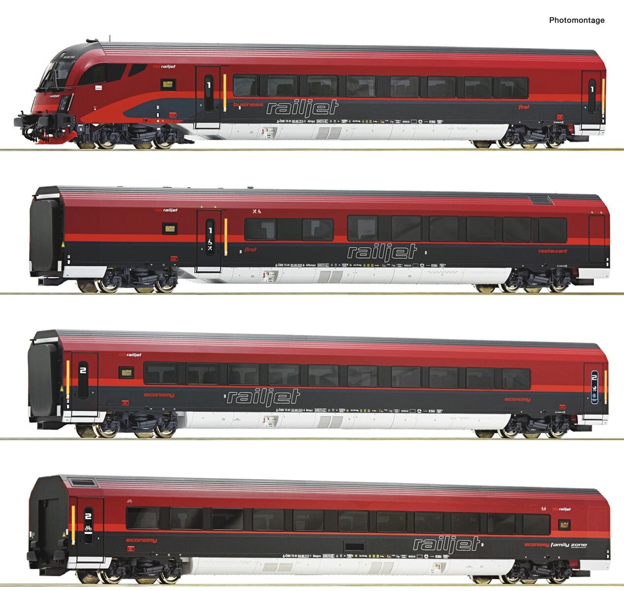 Roco 74039 4er Set Personenwagen Railjet mit Steuerwagen Ep. VI ÖBB A ...